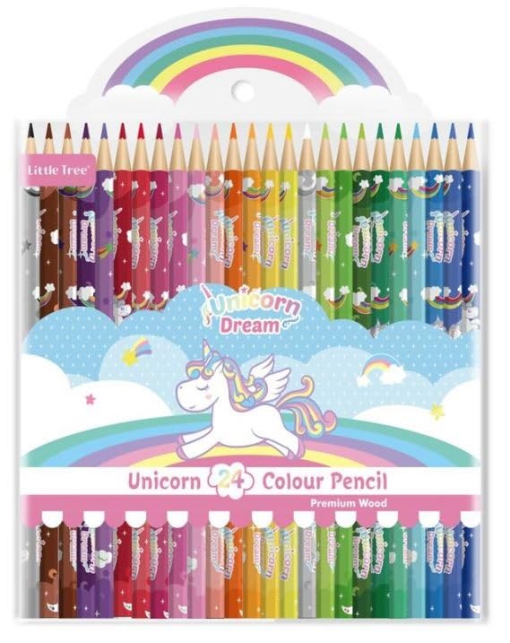 TEMSON Unicorn Colour Pencils Set for Kids – 24 Pcs Colorful Soft Wax ...
