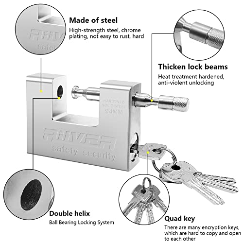 WAIZHIUA Heavy Duty Padlock 1kg Hardened Solid Steel Hardware Monoblock ...