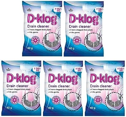 D-Klog Drain Cleaner Powder (40g x 5 Units), Removes Clogs, Blockages ...