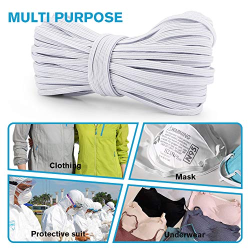 1/4 Inch Elastic Band, Braided Elastic Cord White Flat Elastic Rope ...