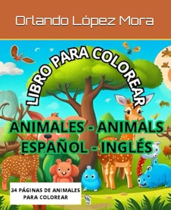 Libro para colorear animales-animals, español-English (Spanish Edition ...