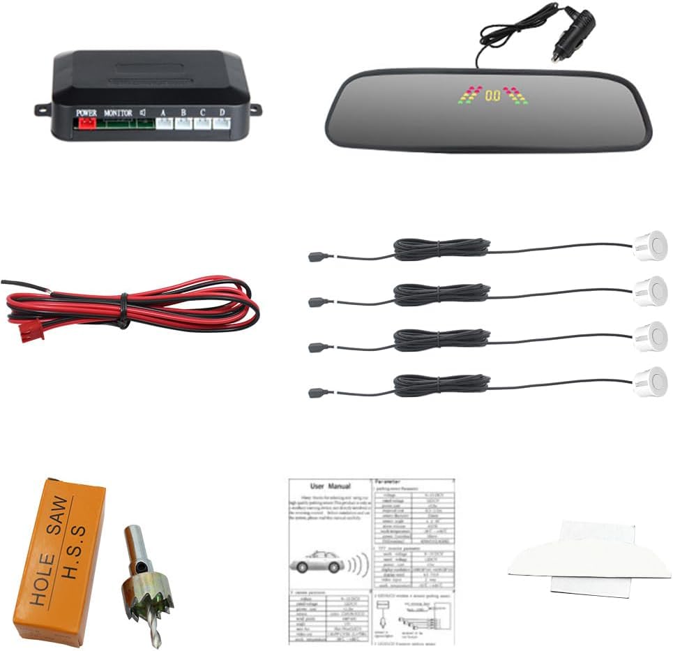 MASO Wireless Car Reverse Radar Sensor Kit (White), Large Detection ...