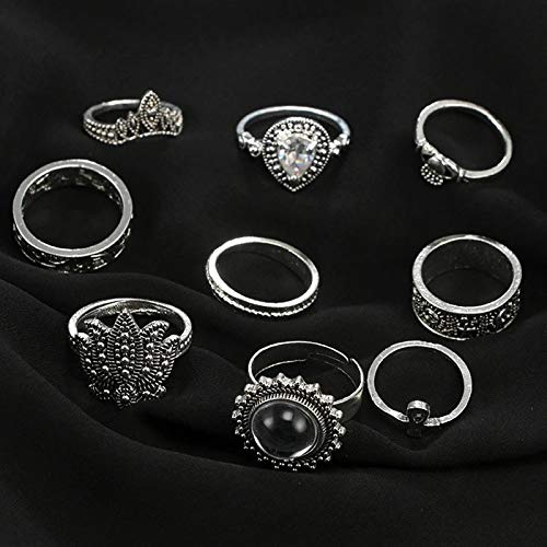 Shining Diva Fashion Oxidized Silver Stylish Ring for Women - Set of 9 ...
