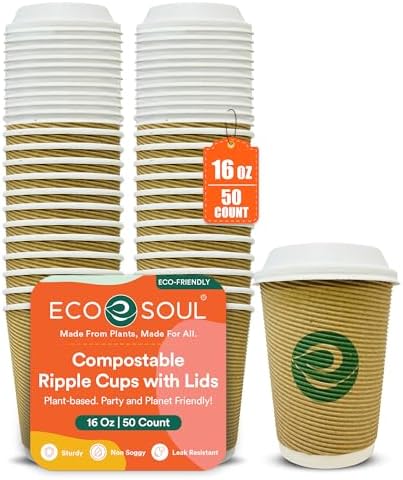Amazon.com: KTOB [50 pack] 12 oz Compostable Coffee Cups with Lids and ...