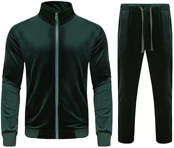 Amazon.com: KISSQIQI Track Suits for Men Set 2 Piece Full Zip Velour ...