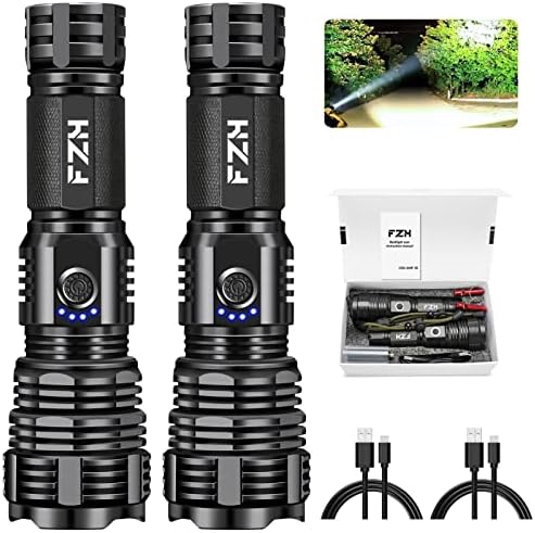FZH Rechargeable Flashlights High Lumens 2 PCS, 100,000 High Lumen LED ...