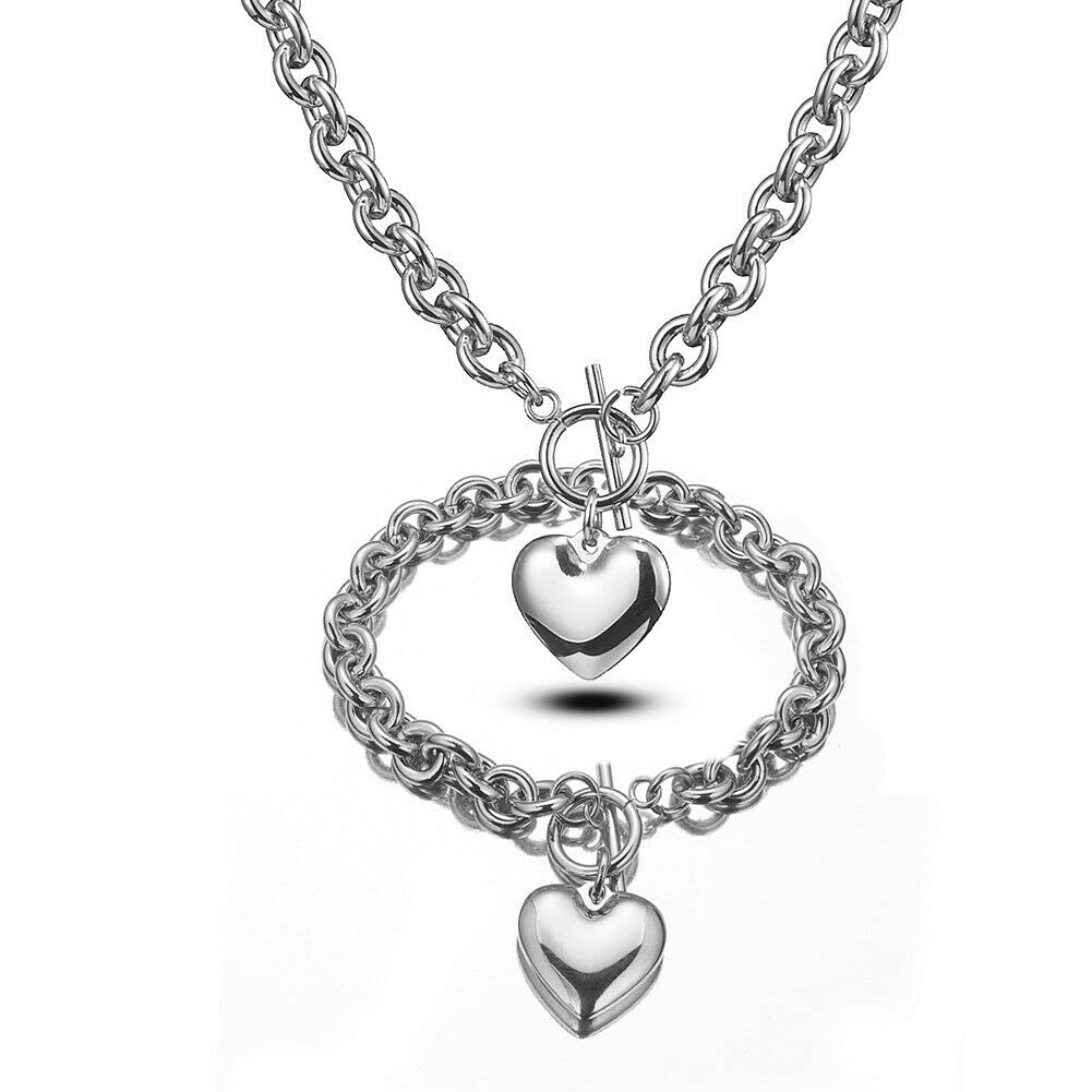 Amazon.com: WXP Heart Pendant Necklace and Bracelet Stainless Steel ...