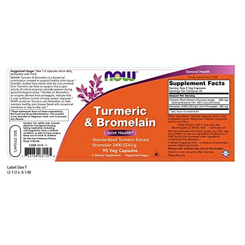 NOW Supplements, Turmeric & Bromelain (Standardized Turmeric Extract ...