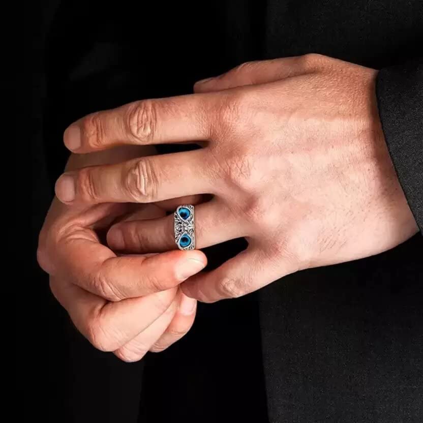 Buy Gift Nest Silver Rings for Men Owl Eye Face Ring Stylish Adjustable ...