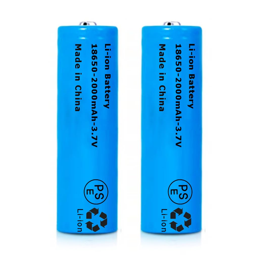 2 Packs 18650 3.7V 2000mAh 18650 Button Top Rechargeable 18650 ...