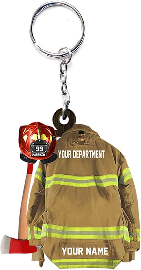 Personalized Firefighter Keychain Shaped Flat, Firefighter Gifts For ...