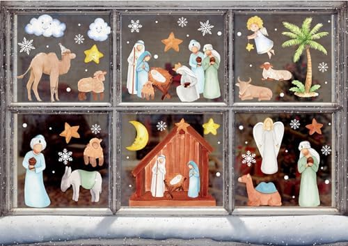 Amazon.com: Christmas Window Stickers Clings Religious Jesus Static ...