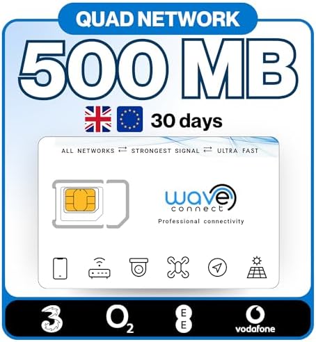Wave Connect UK Quad Network Data Only SIM, 500MB lasts 30 Days, Three ...