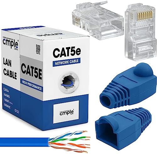 Amazon.com: Cmple - Blue Cat5e Ethernet Cable 1000ft Bulk 24AWG + 50 ...