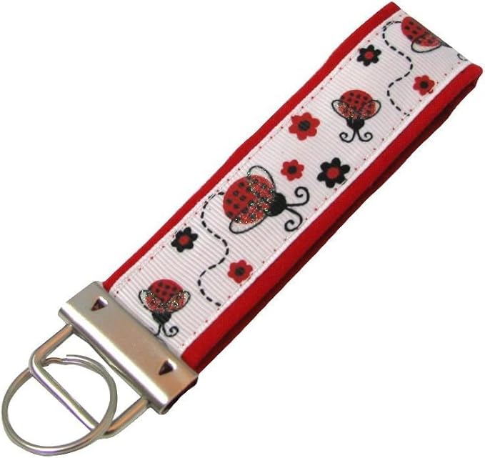Ladybug Key Chain, Ladybug Key Fob, Fabric Ladybug Key Holder on Red ...