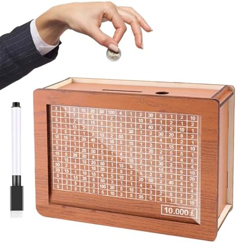 Bemaystar Money Saving Box-Wooden Money Box, 10000 Savings Challenge ...