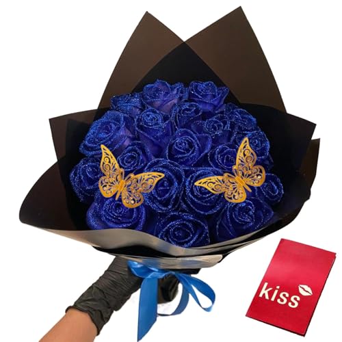 Amazon.com: ROSLILY (Self-assembly) Blue Glitter Rose Bouquet ...