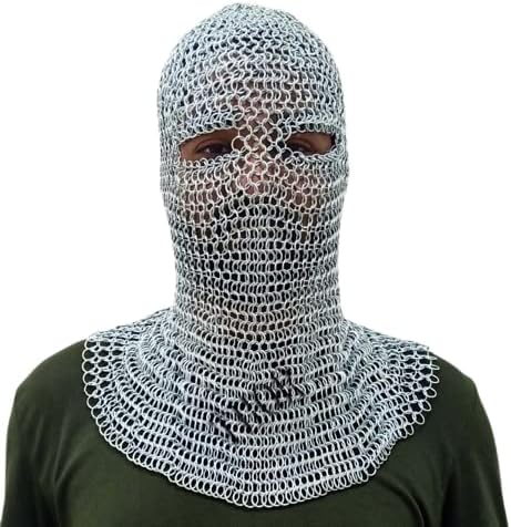 THOR INSTRUMENTS Medieval Knight Silver Eyes Chainmail Coif Armor Hood ...
