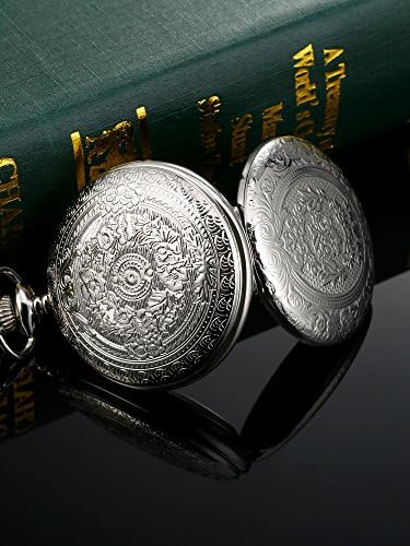 Quartz Pocket Watch for Men with Black Dial and Chain (Silver) : Amazon ...