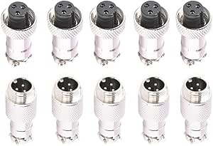Amazon.com: 5 Pcs GX12 3 Pin Metal Male Female Panel Connector, 12mm ...
