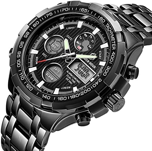 Amazon.com: GOLDEN HOUR Luxury Stainless Steel Analog Digital Watches ...