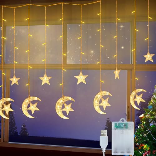 Amazon.com: Star and Moon String Lights Ramadan Decorations 138" LED ...