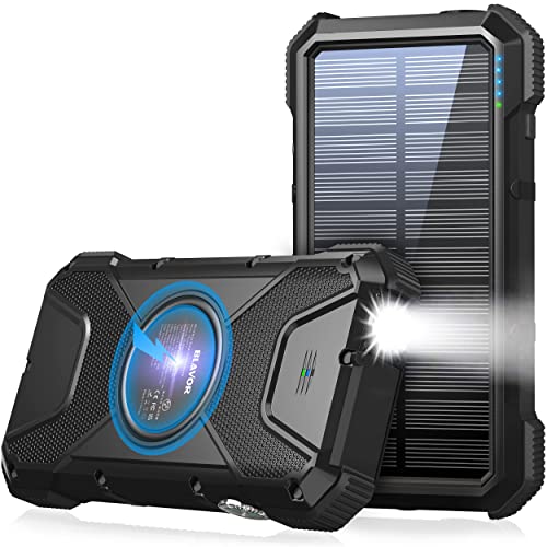 BLAVOR Solar Charger Power Bank 18W, QC 3.0 Portable Wireless Charger ...