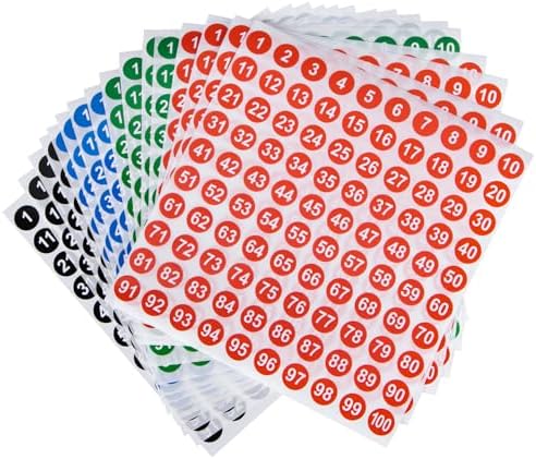 Aruicheng 16 Sheets Number Stickers 1-100 Round Numbers Stickers Small ...