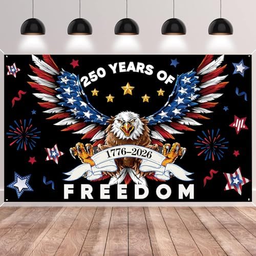 Amazon.com : SMENGGIL Red Blue 250 Years America Backdrop Banner ...