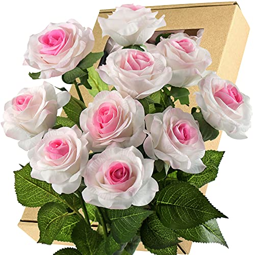 FiveSeasonStuff 10 Stems Real Touch Roses Artificial Flower Silk Roses ...