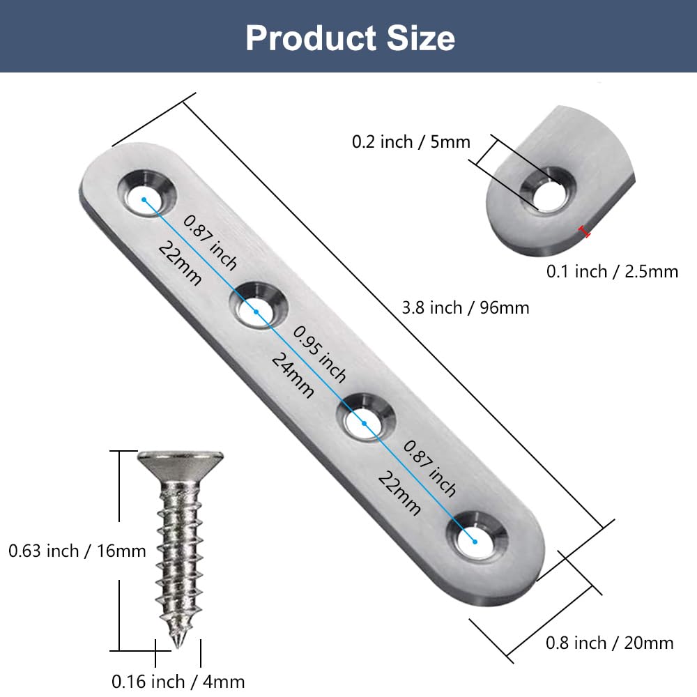 Snapklik.com : YEWLACA 8 Pack Flat Straight Brace Brackets 4 Inch ...