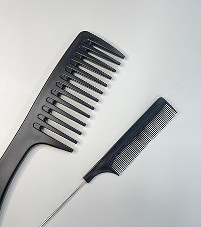 2 Piece Hair Comb Set - Detangling Wide Tooth Comb + Pin Tail Comb for ...