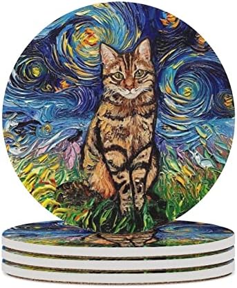 Amazon.com: MYMISOR Pack 6 Coasters Cat Ceramic Coaster with Cork Base ...