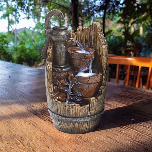 Water Fountain with LED Light - Farm Cistern Wood Barrel Garden Decor ...