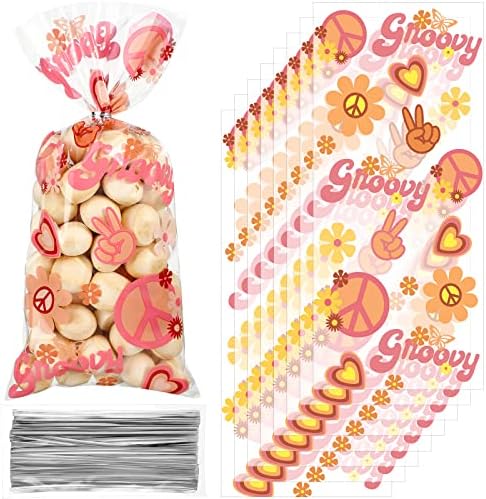 Amazon.com: Pajean 100 Pcs Groovy Retro Hippie Boho Party Bags Plastic ...
