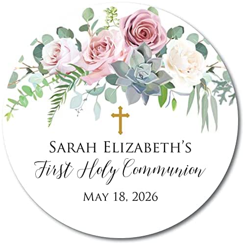 Amazon.com: First Communion Thank You Stickers Pink Rose Favor Stickers ...