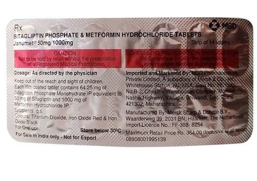 Janumet 50mg/1000mg - Strip of 14 Tablets : Amazon.in: Health ...