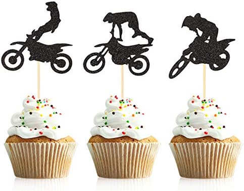 Amazon.com: Gyufise 24Pcs Motorcycle Cupcake Toppers Black Glitter ...