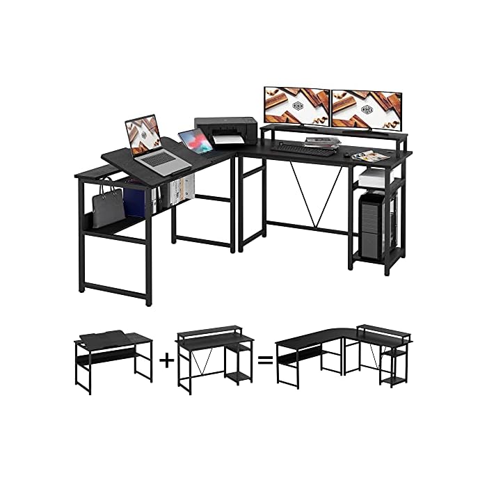 Buy IRONCK L Shaped Desk Drafting Table with Storage Shelves, Corner ...