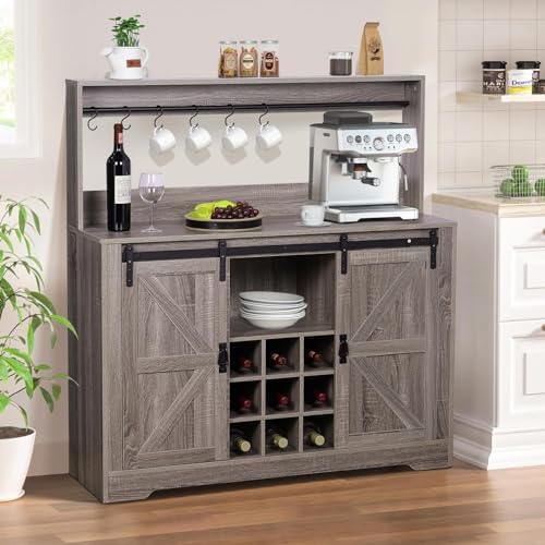 Amazon.com: Farmhouse Coffee Bar Cabinet, 47" Grey Coffee Bar with ...