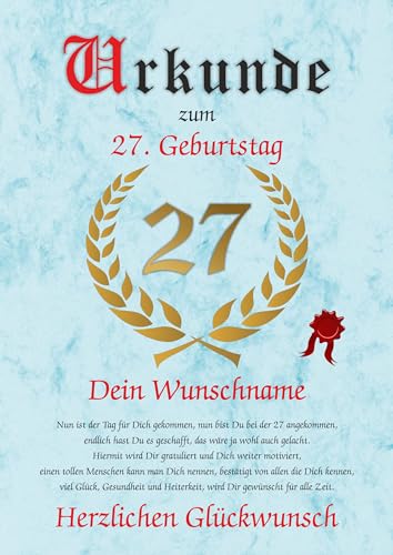 Urkunde zum 27. Geburtstag - Glückwunsch Geschenkurkunde Jahrgang 1997 ...