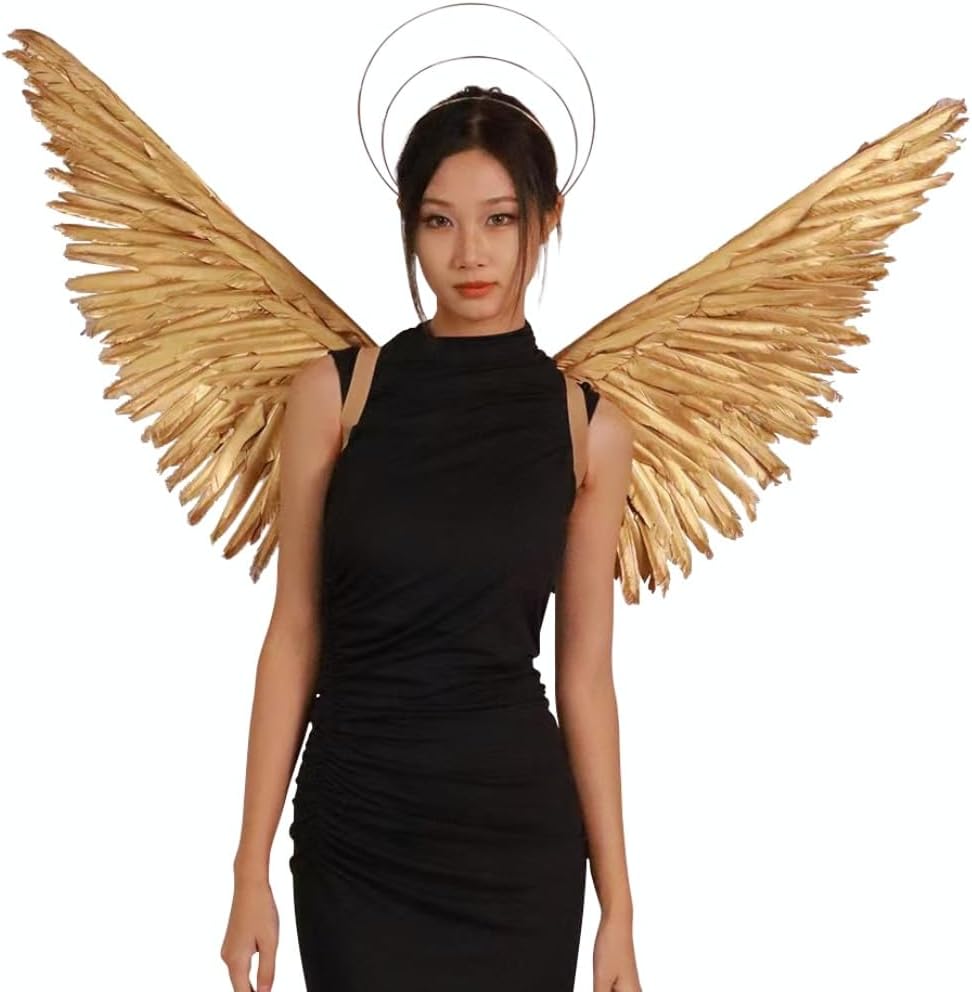Amazon.com: Saltburn Gold Angel Wings and Halo Headband Set for Costume ...