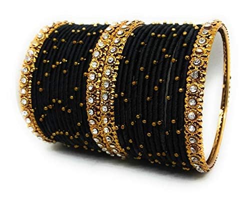 Buy T4 Jewels Handmade Silk Thread Metal Bangles Set Zircon Stones ...