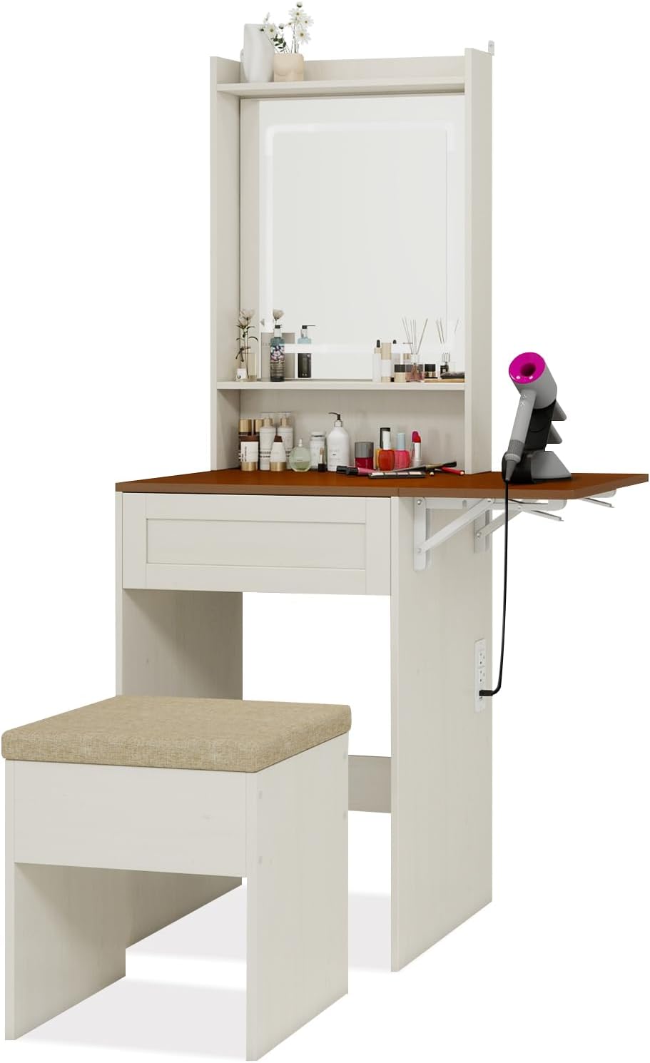 Amazon.com: Herture 3 in 1 Vanity Desk with Flip Top Mirror, LED Lights ...