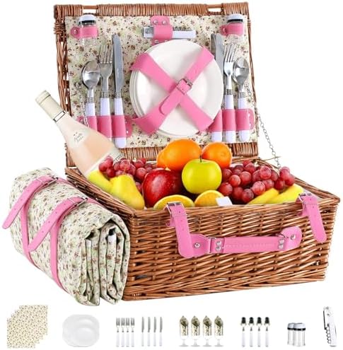 Amazon.com: Zettfuly Picnic Basket Set for 4 - Wicker Insulated Picnic ...