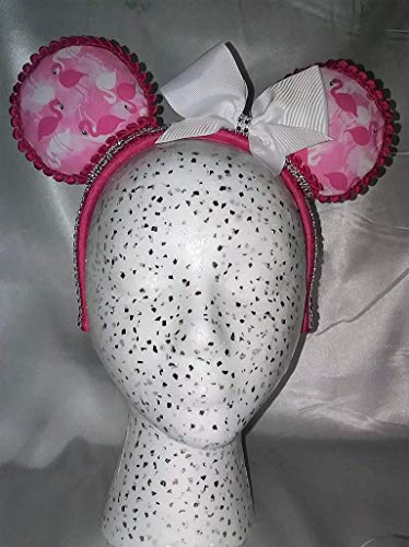 Amazon.com: Sparkly Quirky Pink Flamingo Mickey Minnie Mouse Ears with ...
