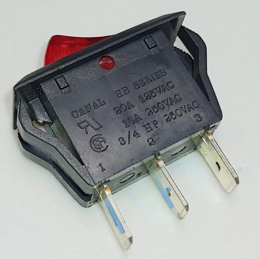 CANAL HB SERIES Red Lamp Rocker Switch 3 Pins 2 Positions 20A 125VAC ...