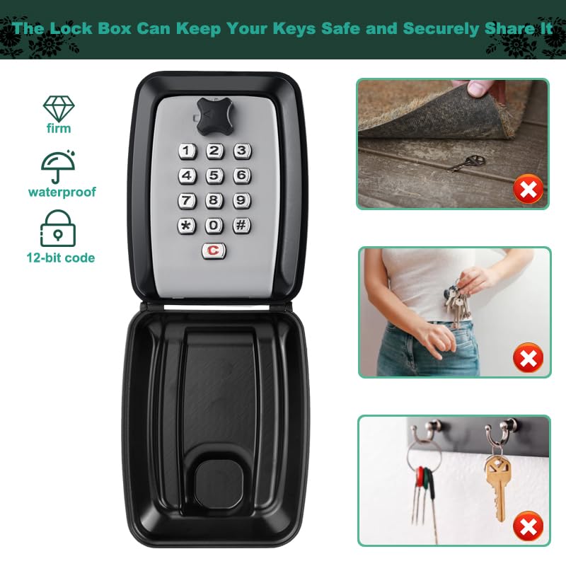 Balala Lock Key Safe Wall Mounted, 12-Digit Combination Lock Box ...