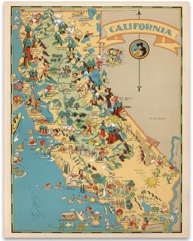 Amazon.com: California Illustrated Map 11x14 Unframed Print – Vintage ...
