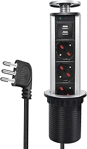 EXTRASTAR Retractable Desk Power Strip with 2 USB, 3 Italian Sockets ...